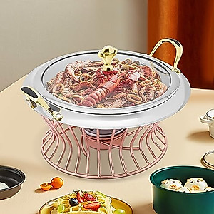 PaNeTnya 2L/2.11qt Round Chafing Dish Buffet Set,Stainless Steel Chafer Buffet Catering Chafers,Food Warming Tray for Parties,Graduation,Events (Red Copper)