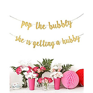 Party101 Gold Glitter Pop the Bubbly She's Getting a Hubby Banner - Bachelorette Decorations - Engagement Party, Bridal Brunch, Bachelorette Party, Mimosa Bar, Wedding Shower - Bride Decorations