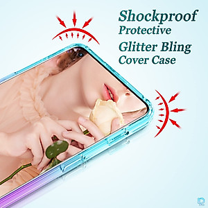 Dzxouui for OnePlus 10 Pro Case with Screen Protector, Women Girls Cute Clear Glitter Flowing Quicksand Soft TPU Phone Case Cover for OnePlus 10 Pro 5G - Teal/Purple