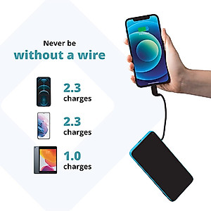 Ampere Really Good Power Bank - 10000mAh Portable Travel Phone Charger with Built-in Lightning Cable [MFi Certified] & Built-in USB-C Cable for iPhone, iPad & AirPods (Black/Teal)