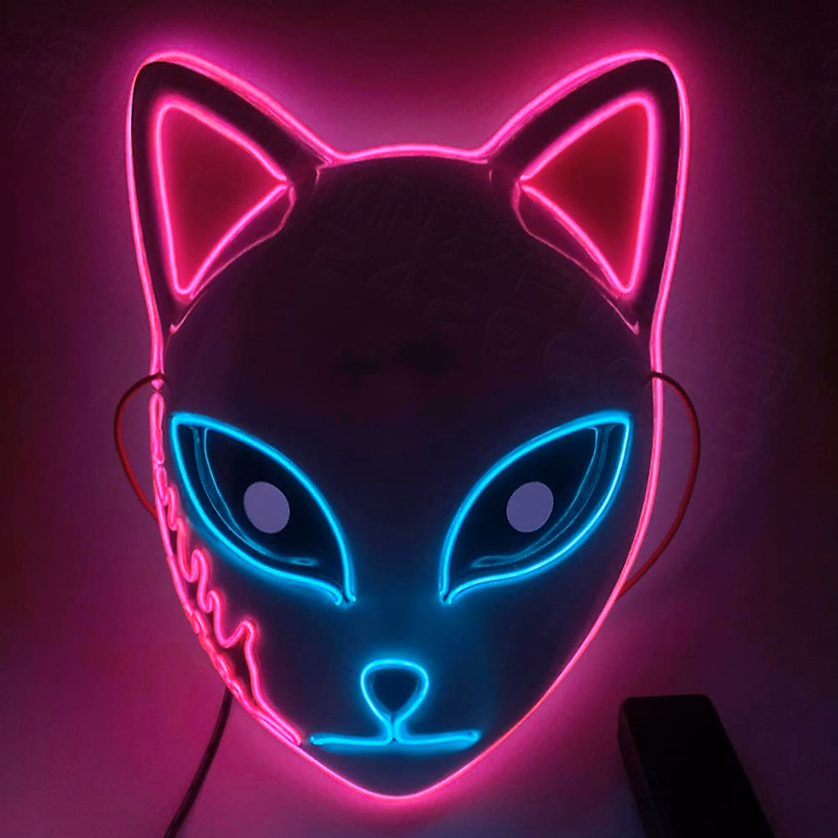 AnNido Halloween Purge Mask, LED Light Up Scary Masquerade Cosplay Mask for Men Women Kids Costume Festival Parties Gifts (Fox-Pink)
