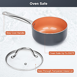 Pots and Pans Set Ultra Nonstick, Pre-assembled 7 Piece Cookware Set with Ceramic Coating, Oven Safe Handle & Premium Utensils, Gas/Induction Compatible, Dishwasher Safe & 100% PFOA Free, Dark gray