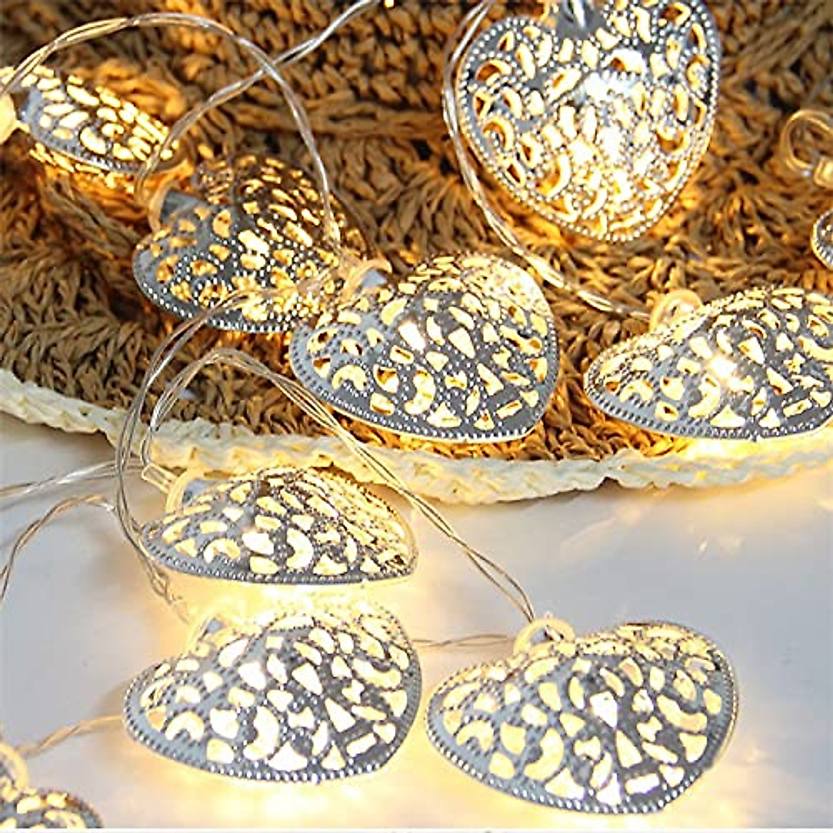 YUEWEIWEI Solar String Outdoor Garden Light Rustproof Silver Heart Shaped LED Light 20 LED Solar Fairy Tale String Light Garden Light Home Decoration