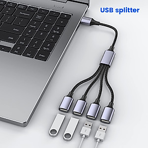 MOGOOD USB Splitter, 4-Port USB 2.0 Electronic Adapter, Multi-Socket USB Hub for Data Transfer and Power Charging, Compatible with Keyboard, Desktop, Television, Laptop, Printer, Car, U Disk, and TV