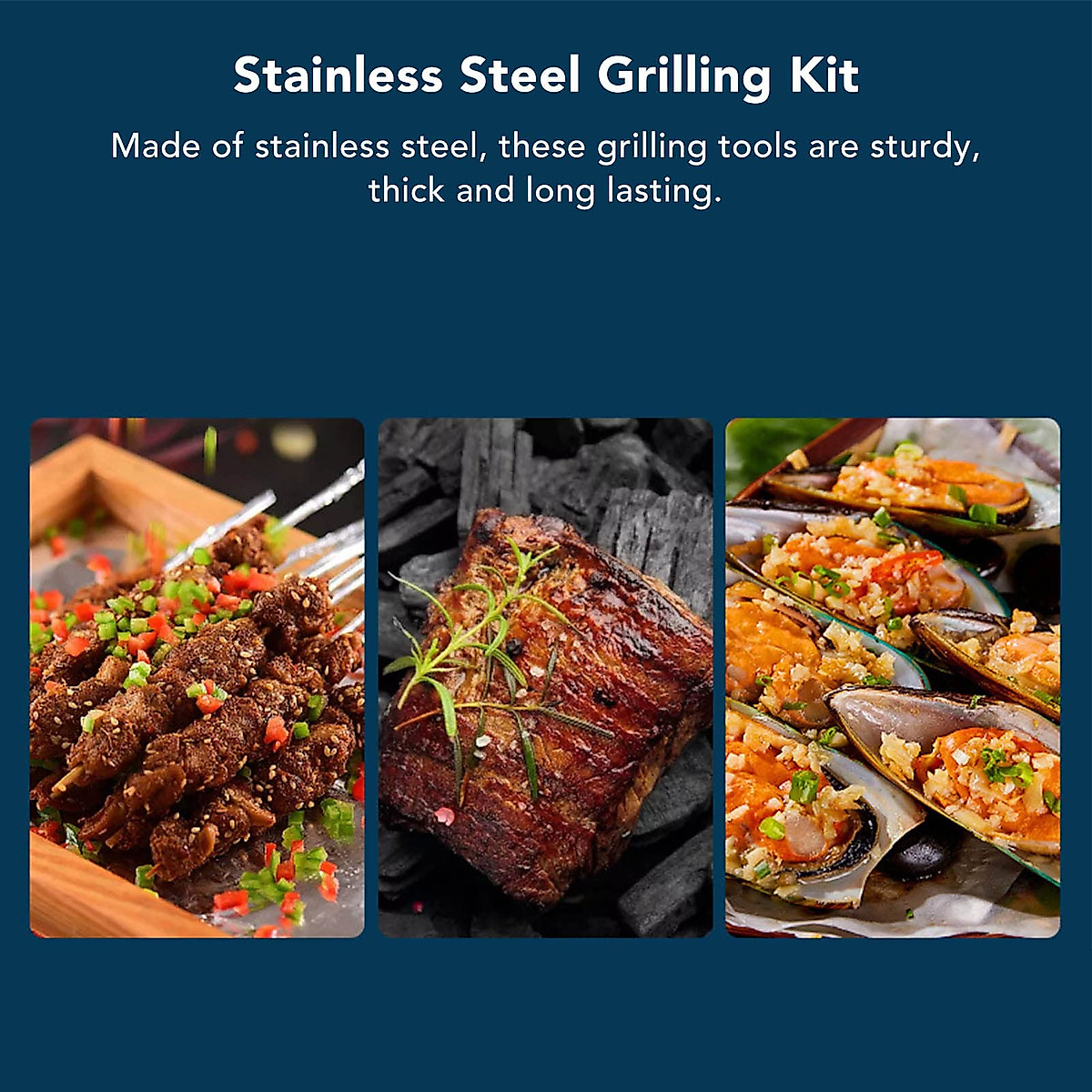 4Pcs Grill Tools, Stainless Steel Grill Tool Set Hook Design Bbq Tool Set Portable Bbq Tools Sturdy Grilling Tools Set for Outdoor, Cooking, Camping, Grilling