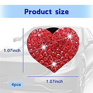 cueclue 4 PCS Bling Car Air Conditioner Outlet Clip, 1.07" x 1.07" Heart-Shaped with Rhinestones Vent Clip, Car Decoration Accessories, Products Compatible with Most Car Models (Red)