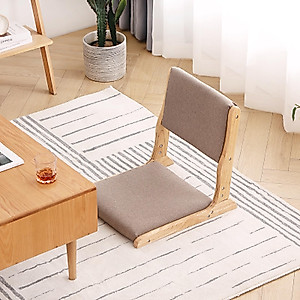 Tatami Chair Accent Furniture, Foldable Meditation Floor Chair, Folding Floor Chairs Seat, Portable Japanese Legless Chair, Back Rest Chair with Cushion, Wood Grey