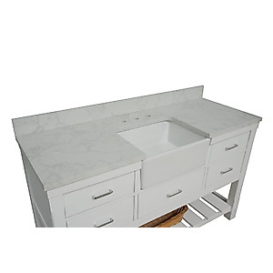 Kitchen Bath Collection Charlotte 60-inch Single Farmhouse Vanity (Engineered Carrara/White): Includes White Cabinet with Engineered Carrara Countertop and White Ceramic Apron Sink