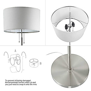 DEEPLITE Modern Floor Lamp, Tall Standing Lamp with 2 Bulb Socket for Office Bedroom Living Room Bright Lighting, Brushed Nickel Body, White Lampshade