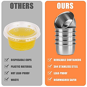 EFOBO 6 Piece 2.4oz Salad Dressing Container To Go, Reusable Small Containers with Lids, Fits in Bento Box for Lunch, Stainless Steel Leakproof Condiment Cup, Easy Open, Dipping Sauce Cups