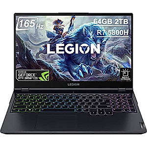 Lenovo Legion 5 Gen 6 15.6" FHD 165Hz (8-Core Ryzen 7 5800H, 64GB RAM, 2TB SSD, GeForce RTX 3050 Ti 4GB) IPS 300nits Anti-glare Gaming Laptop, RGB Backlit Keyboard, Free Sync, Win 11 Home