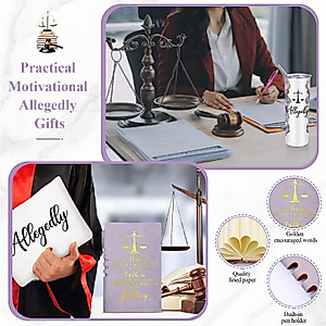Domensi 6 Pcs Funny Allegedly Lawyer Gifts Judge Gift Lawyer Appreciation Day Gift 20 oz Marble Sign Tumbler Makeup Bag Notepad Ballpoints for Law Paralegal School College Teacher(Purple)
