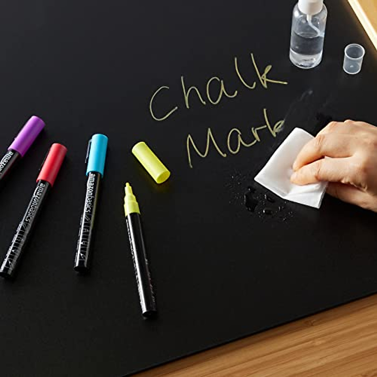 Amazon Basics Bullet/Chisel Reversible Tip Chalk Markers, Fine Point, 8-Pack, Bright Colors