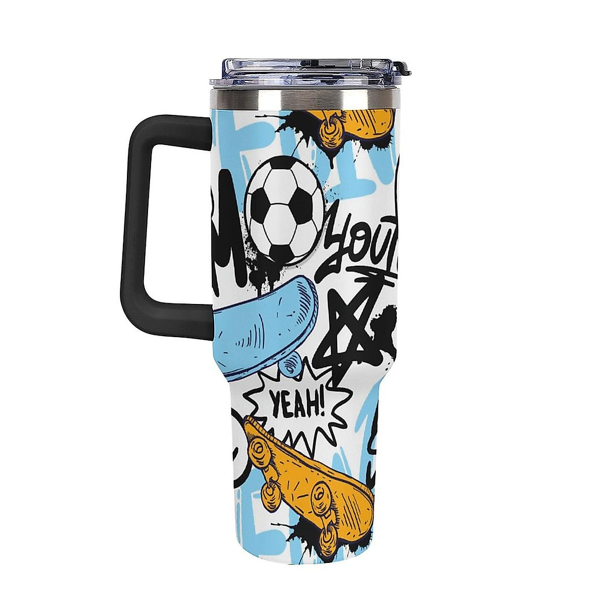 Niapessel Leak Proof Tumbler, Insulated Water Bottles with Straw, Skateboards And Graffiti Words Insulated Cup with Handle 40 Oz Stainless Steel Flask for School, Travel, Car, Sports, Work