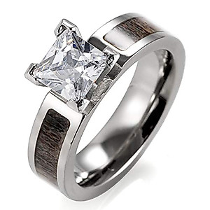 SHARDON Women's 5mm Titanium Cubic Zirconia Engagement Ring with Genuine Antler Inlaid Size 7