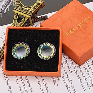 POBAISITER 2PCS Stainless Steel Screw On Ear Gauges Tunnels Hollow Black Electroplate Flower For Men For Women Body Piercing Jewelry 8mm-25mm