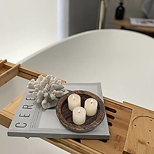 Vixdonos Rustic Wooden Tray Farmhouse Decorative Plate Round Pillar Candle Holder Tray for Table Centerpiece