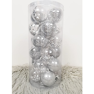 24ct 60mm/2.36" Glitter Christmas Balls Ornaments Shatterproof Clear Plastic Fillable Sphere Balls Ornaments for Xmas Tree Home Decoration (Silver)