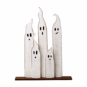 Halloween Table Decorations Indoor: Farmhouse Halloween Cute Ghost Decorations, Slender White Ghosts Wood Plank Signs Set, Rustic Tiered Tray Decor Wooden Ghost Desk Office Decor for Home Kids