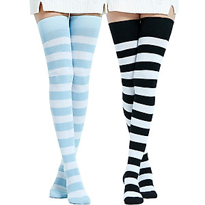 Kayhoma Extra Long Cotton Stripe Thigh High Socks Over the Knee High Socks, 2 Pairs…
