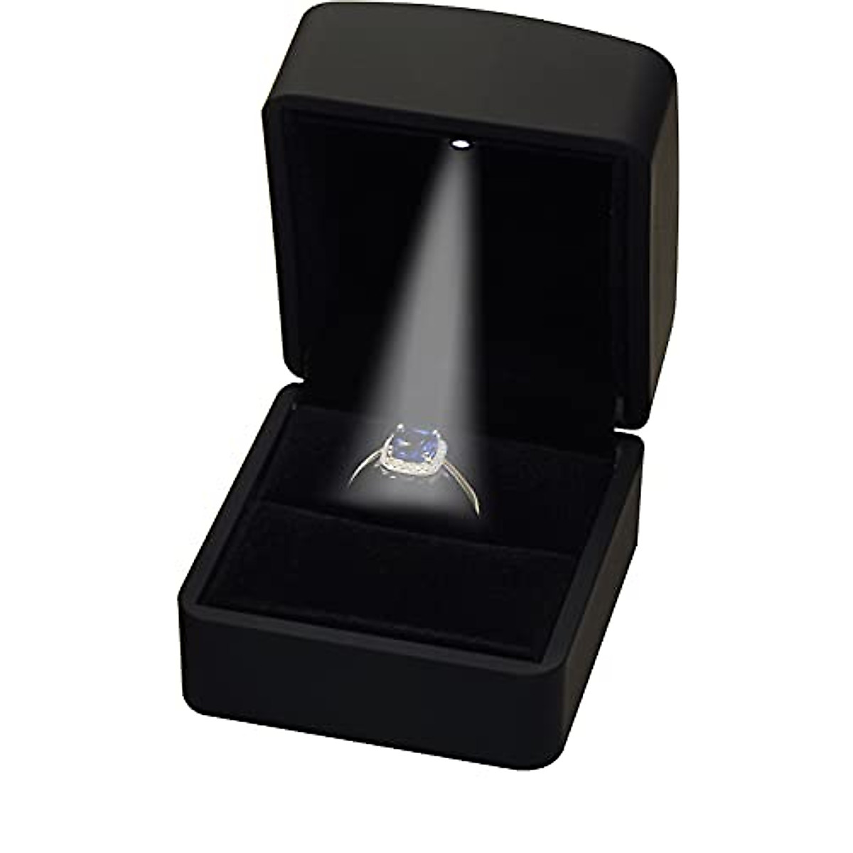 LED Black Ring Box for Proposal, Wedding, Engagement, Birthday, Valentine' Day, Mother's Day, Father's Day, Christmas...Luxury Arc Shaped Top Design LED Ring Jewelry Gift Box with Light for Men for Women for Girls Box Dimension 2.28〞(W)*2.48〞(D)*1.65〞(