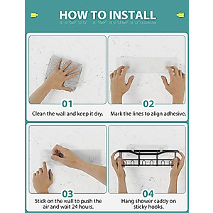 plainshe 10 Packs Shower Caddy, Shower Organizer with 3 Shower Shelves, 2 Soap Dishes & Towel Rack, Stainless Steel Wall Rack Basket with Adhesives Mounted for Bathroom & Kitchen (Black/N-Type)