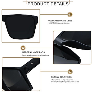 LYZOIT Square Sunglasses for Men Women Oversized Big UV Protection Shades Super Dark Black Sun glasses sensitive eyes