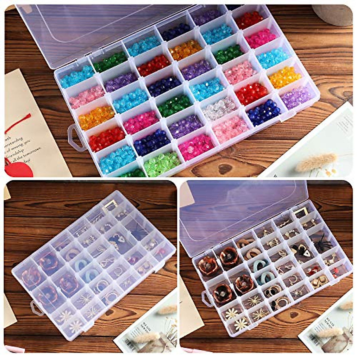 5 Pieces Plastic Jewelry Storage Organizer Boxes Clear Container with Removable Dividers for Beads Nail Art Painting Rhinestone Embroidery Fishing Tackles DIY Crafts Accessories (36 Grids)