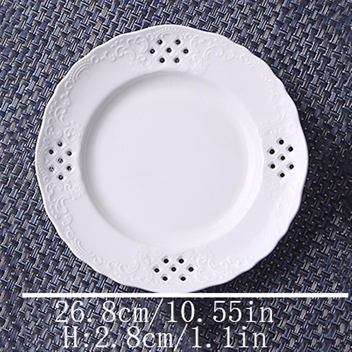 EERINESS Dinner Plates Set Hollow Out Dessert Plate White Disc Home Kitchen Restaurant Coffee Shop Flat Plate Ceramic Fruit Plate Round Fruit Tray Kitchen Salad Bowl (Color : A)