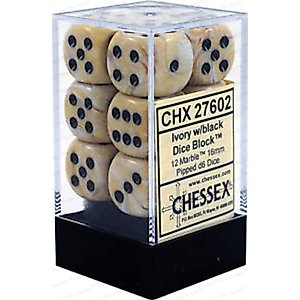 DND Dice Set-Chessex D&D Dice-12mm Marble Ivory and Black Plastic Polyhedral Dice Set-Dungeons and Dragons Dice Includes 12Dice - D6, Various (CHX27602)