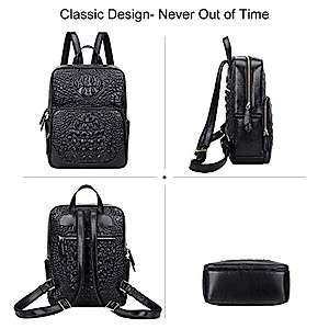 PIJUSHI Genuine Leather Backpack Purse for Women Crocodile Leather Rucksack (66523 Black)