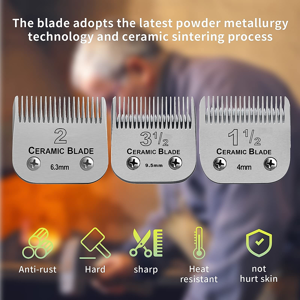 3 Packs Professional Detachable Replacement Ceramic Blades Set,Cut Length 5/32-Inch to 3/8-Inch,compatible with Andis/oster Classic 76/Star-Teq/Power-Teq/A5 Clipper