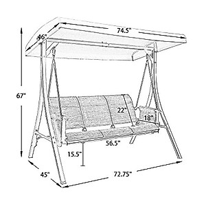 Patio 3-Seat Textilene Porch Swing, Outdoor Swing Glider with Stand and Adjustable Polyester Canopy (Brown)