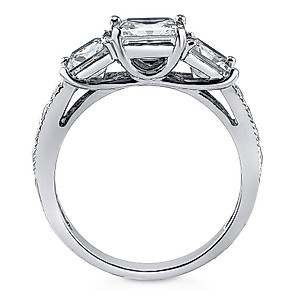 BERRICLE Sterling Silver 3-Stone Wedding Engagement Rings Princess Cut Cubic Zirconia CZ Promise Ring for Women, Rhodium Plated Size 6