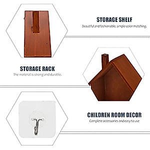 VOSAREA Wooden Wall Shelf Wall Mounted Floating Shelves House Shape Wall Storage Rack Wall Organizer for Office Kitchen Living Room Bathroom