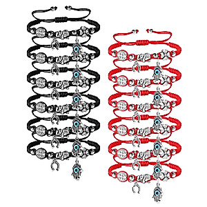 LOYALLOOK 12pcs Braided Kabbalah Bracelets Red Black String Handmade Good Luck Friendship Bracelet Rotating Evil Eye Hamsa Hand Protection Bracelets for Women Men