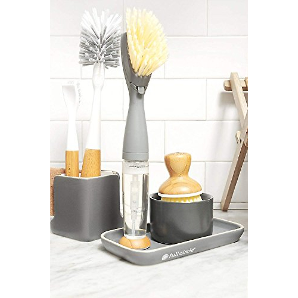 Full Circle Kitchen Sink Set - Ceramic Organizer with Be Good Dish Brush and In a Nutshell Scrubbing Sponges