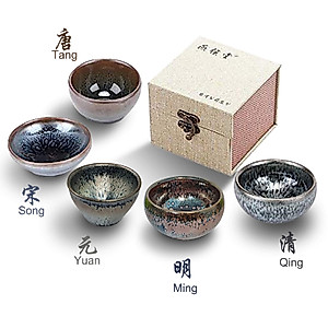 Yan Hou Tang Tang Dynasty Style Tenmoku JianZhan Chinese Teacup Soup Bowl Coffee Mug - 120ml 5.5oz Ping Rabbit Fur Coat Spot EGG Style Clay Ceramic Parijat Handicraft Designer Ceremony