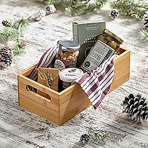 mDesign Bamboo Storage Bin Container, Drawer Organizer Crate Boxes with Handles for Kitchen Pantry Cabinet, Shelves, or Counter, Holds Snacks, Spices, Drinks, Echo Collection, 4 Pack, Natural/Tan