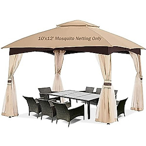 EasyLee Gazebo 10x12 Replacement Mosquito Netting, 4-Panel Screen Walls for Outdoor Patio with Zipper, Universal Mosquito Net for Tent Only (Beige)