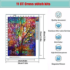Cross Stitch Kits for Adults - Stamped Cross Stitch Kits,DIY Painted tree Needlepoint Kits for Adults Beginners Counted Embroidery Kits Cross Stitch Supplies Patterns Crafts Decor(11.8X15.7inch)