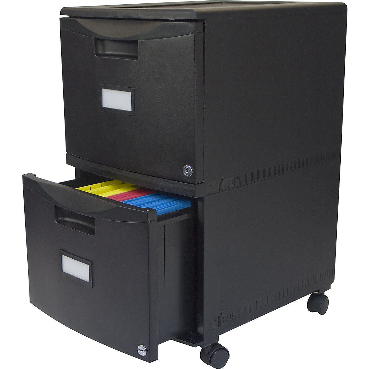 Storex 61312B01C Two-Drawer Mobile Filing Cabinet, 14-3/4w x 18-1/4d x 26h, Black