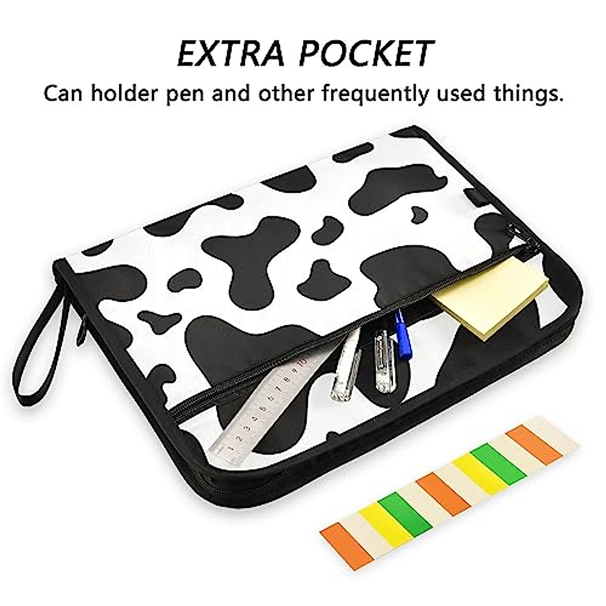 Cow Skin Print Expanding File Folder, 13 Pockets Accordion File Organizer with Sticky Labels Zipper Portable A4 Document Organizer for Home Office School Supplies