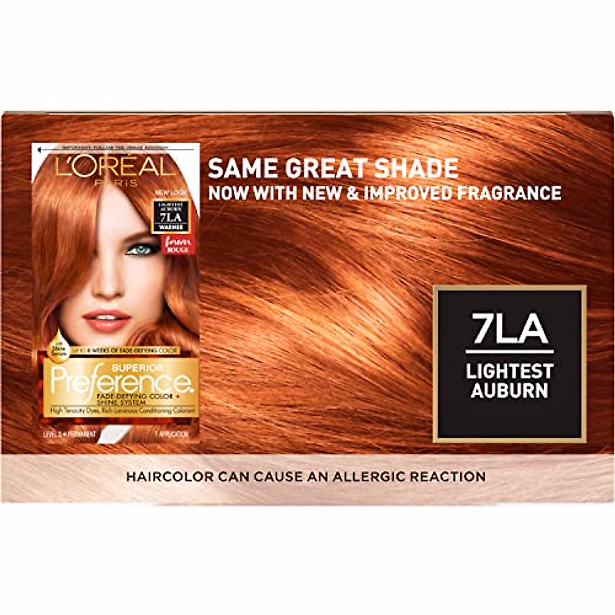 L'Oreal Paris Superior Preference Fade-Defying + Shine Permanent Hair Color, 7LA Lightest Auburn, Pack of 1, Hair Dye