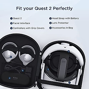 KIWI design Head Strap and Carrying Case Compatible with Quest 2