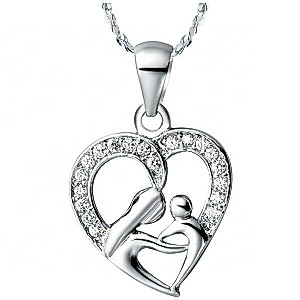 Navnita Jewellers 1.00 Ct Round Cut Diamond Mom-Child Heart Pendant Necklace With 18" Chain 14k White Gold Plated