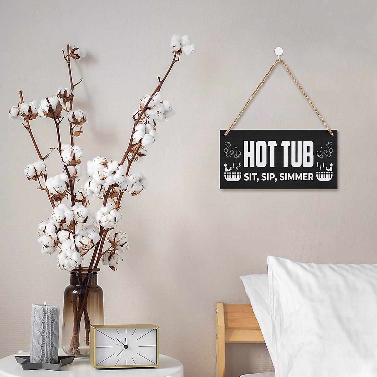 Hot Tub Sit Sip Simmer Wooden Hanging Sign Plaque Rustic Wall Art Decor For Home Decoration 12 X 6 Inches
