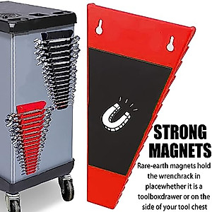 32-Slot Wrench Organizer for Tool Box, 2 Pack Magnetic Wrench Organizer, Wrench Holder SAE(1/4" - 1/16") and Metric(6mm-24mm), Wall Mounted Wrench Organizer