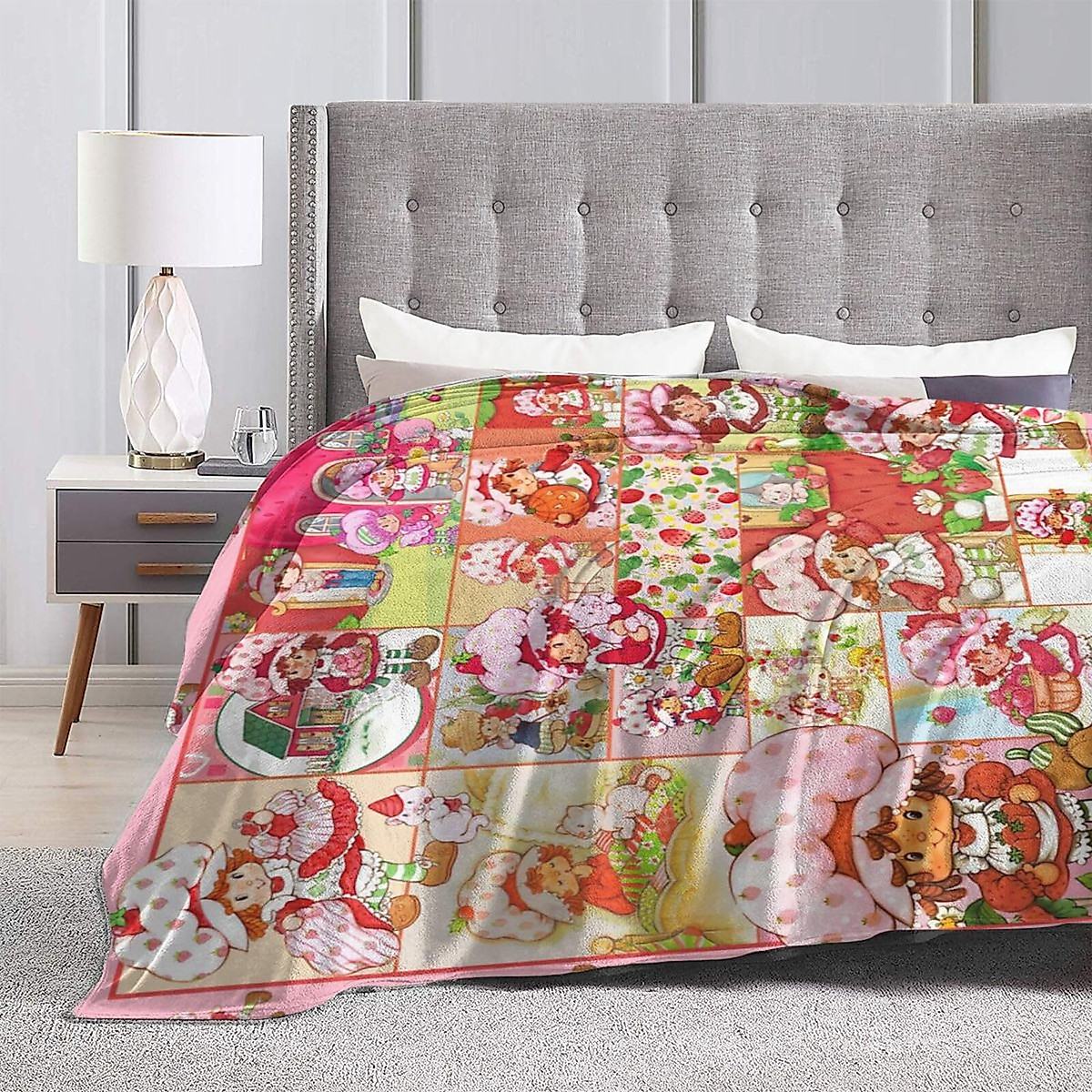 Cute Strawberry Flannel Blanket Soft Fuzzy Plush Blanket for Girls All Seasons (80 “x60”)