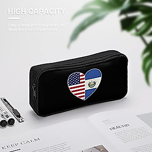 El Salvador and America Flag Heart Pencil Case Pencil Pouch Coin Pouch Cosmetic Bag Office Stationery Organizer